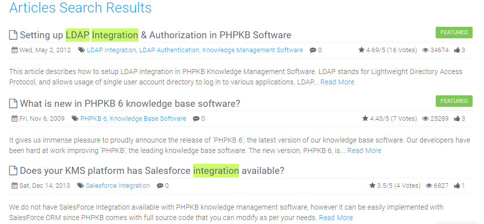 Highlight Search Words PHPKB Features